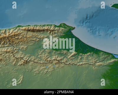 Miranda, state of Venezuela. Colored elevation map with lakes and ...