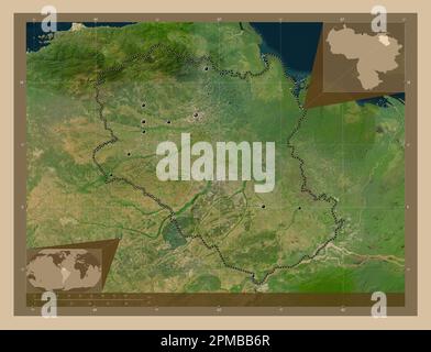 Monagas, state of Venezuela. Low resolution satellite map. Corner ...