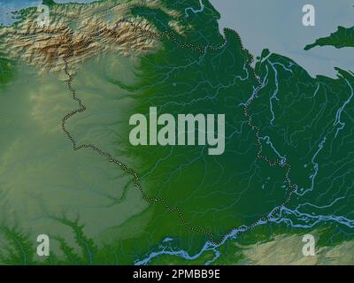 Monagas, state of Venezuela. Colored elevation map with lakes and ...