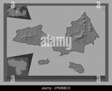Nueva Esparta, state of Venezuela. Bilevel elevation map with lakes and ...