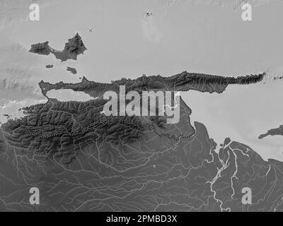 Sucre, state of Venezuela. Grayscale elevation map with lakes and ...