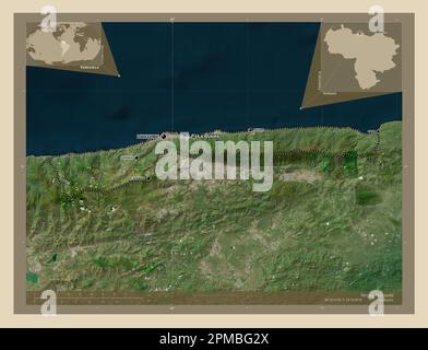 Vargas, state of Venezuela. High resolution satellite map. Locations of ...