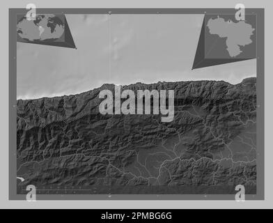Vargas, state of Venezuela. Grayscale elevation map with lakes and ...