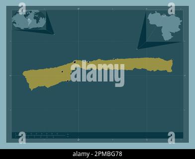 Vargas, state of Venezuela. Solid color shape. Locations and names of ...