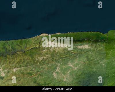 Vargas, state of Venezuela. Low resolution satellite map. Locations and ...