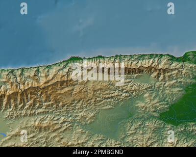 Vargas, state of Venezuela. Colored elevation map with lakes and rivers ...