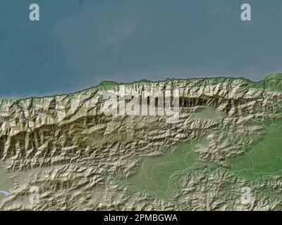 Vargas, state of Venezuela. Colored elevation map with lakes and rivers ...