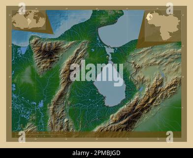 Zulia, state of Venezuela. Colored elevation map with lakes and rivers ...