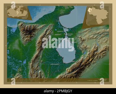 Zulia, state of Venezuela. Colored elevation map with lakes and rivers ...