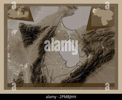Zulia, state of Venezuela. Colored elevation map with lakes and rivers ...