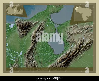 Zulia, state of Venezuela. Colored elevation map with lakes and rivers ...