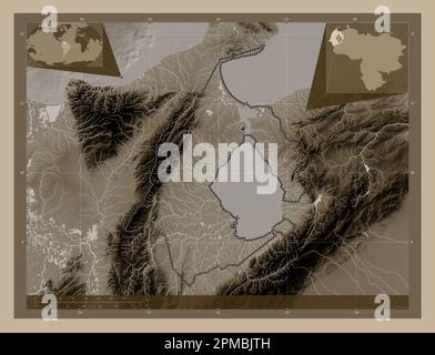 Zulia, state of Venezuela. Colored elevation map with lakes and rivers ...