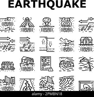 earthquake disaster wave crack icons set vector Stock Vector Image ...