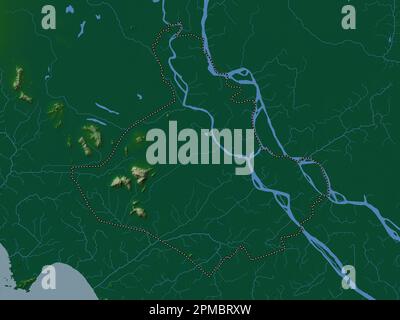An Giang, province of Vietnam. Colored elevation map with lakes and ...