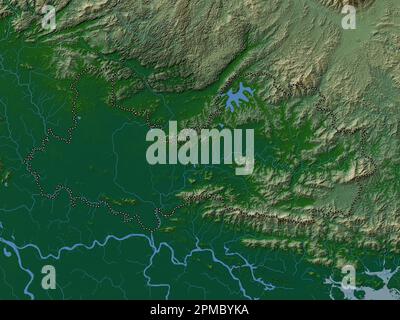 Bac Giang, province of Vietnam. Colored elevation map with lakes and ...