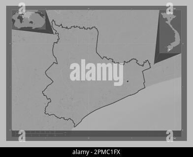Bac Lieu, province of Vietnam. Grayscale elevation map with lakes and ...