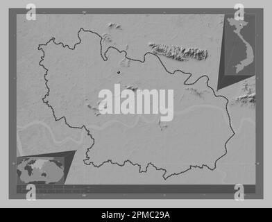 Bac Ninh, province of Vietnam. Grayscale elevation map with lakes and ...