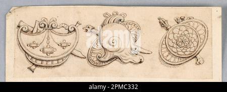 Drawing, Three Trophies; Italy; pen and brown ink on off-white laid ...
