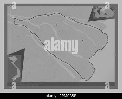 Ben Tre, province of Vietnam. Grayscale elevation map with lakes and ...