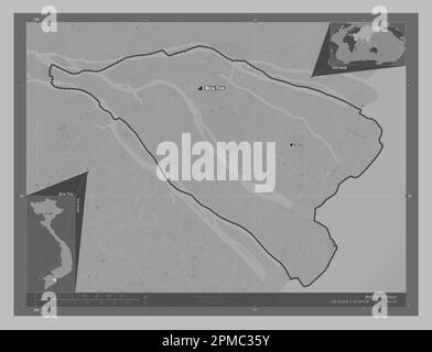 Ben Tre, province of Vietnam. Grayscale elevation map with lakes and ...