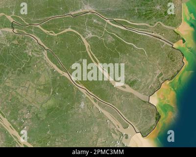 Ben Tre, province of Vietnam. Low resolution satellite map. Locations ...