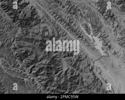 Yen Bai, province of Vietnam. Grayscale elevation map with lakes and ...