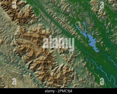 Yen Bai, province of Vietnam. Colored elevation map with lakes and ...