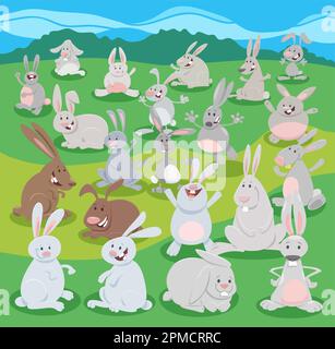 cartoon rabbits or bunnies farm animal characters set Stock Vector ...