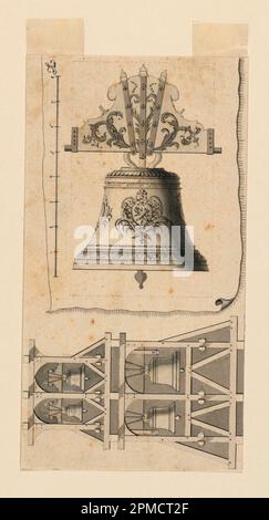Design for a Bell and Belfry, Pen and ink, brush and wash on paper ...
