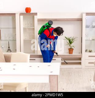 Young contractor doing pest control at home Stock Photo - Alamy