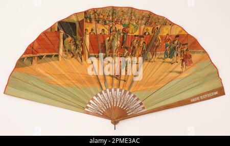 Pleated Fan (Spain); paper leaf printed by chromolithography, wood ...