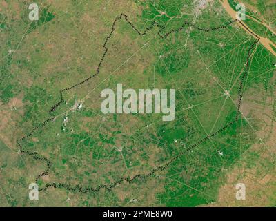 Hau Giang, province of Vietnam. High resolution satellite map. Locations of major cities of the ...