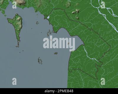 Kien Giang, province of Vietnam. Colored elevation map with lakes and ...