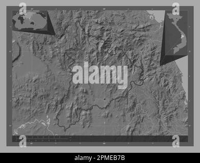 Kon Tum, province of Vietnam. Bilevel elevation map with lakes and ...