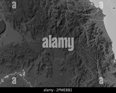 Kon Tum, province of Vietnam. Grayscale elevation map with lakes and ...
