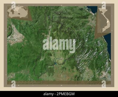 Kon Tum, province of Vietnam. High resolution satellite map. Corner ...
