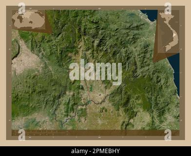 Kon Tum, province of Vietnam. Low resolution satellite map. Locations ...