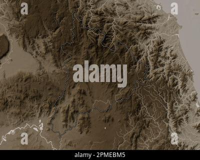 Kon Tum, province of Vietnam. Colored elevation map with lakes and ...