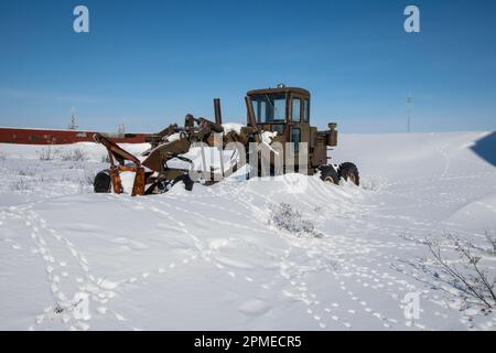 Vintage grader at the decommissioned rocket range in Churchill ...