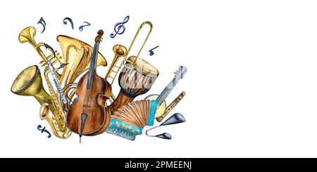 Composition of variouse percussion musical instruments watercolor ...