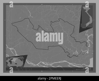 Long An, province of Vietnam. Bilevel elevation map with lakes and ...