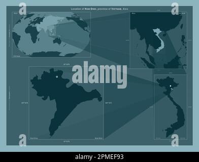 Nam inh, province of Vietnam. Solid color shape. Locations and names of ...