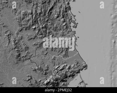 Phu Yen, province of Vietnam. Bilevel elevation map with lakes and ...