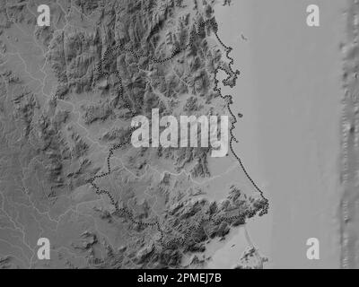 Phu Yen, province of Vietnam. Grayscale elevation map with lakes and ...