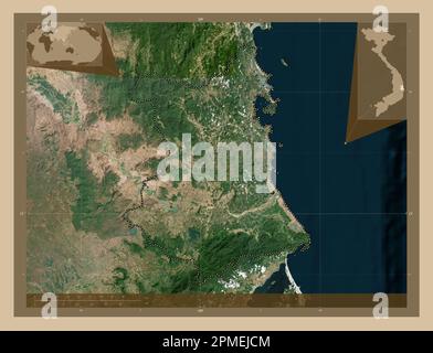 Phu Yen, province of Vietnam. Low resolution satellite map. Corner ...