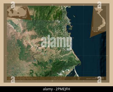 Phu Yen, province of Vietnam. Low resolution satellite map. Corner ...