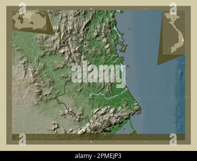 Phu Yen, province of Vietnam. Colored elevation map with lakes and ...