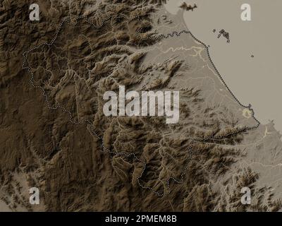 Quang Nam, province of Vietnam. Colored elevation map with lakes and ...