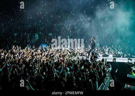 Rapper Meek Mill performing on stage at Scotiabank Arena in Toronto ...