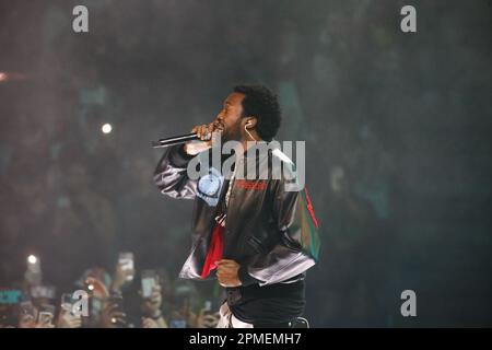 Rapper Meek Mill performing on stage at Scotiabank Arena in Toronto ...